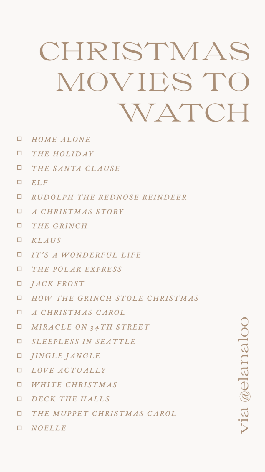 Ultimate Holiday Movie Checklist & Where To Stream Them - elanaloo.com